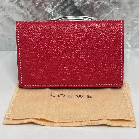 Bags | Vintage Loewe Red Leather Anagram 4 Keyholder Case | Poshmark